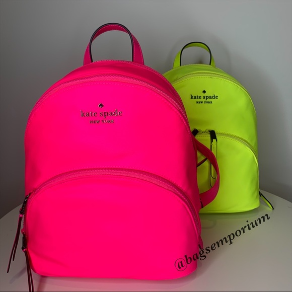 kate spade | Bags | Kate Spade Neon Pink Nylon Md Backpack Wallet Set ...